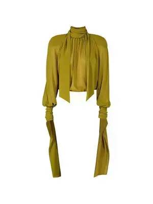 ROWEN ROSE Bow-neck Draped Blouse - Green