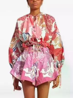ISLA & WHITE Sophie Floral-print Balloon-sleeve Top