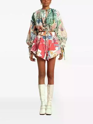 ISLA & WHITE Sophie Floral-print Balloon-sleeve Top
