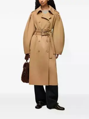 GANNI Coat In Double-faced Wool - Neutrals