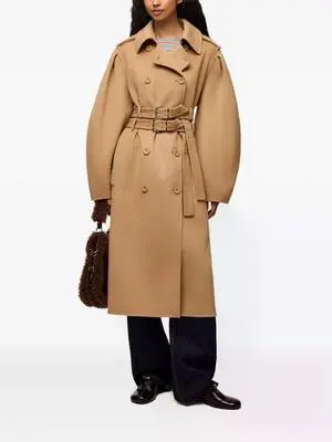 GANNI Coat In Wool Cashmere - Neutrals
