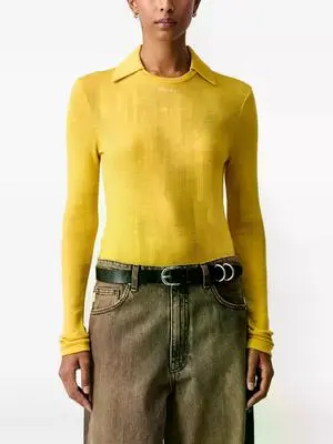 Stine Goya Logo-embroidered Ribbed Top - Yellow