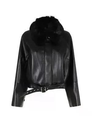 ISABELLE BLANCHE Faux-fur-collar Belted Bomber Jacket - Black