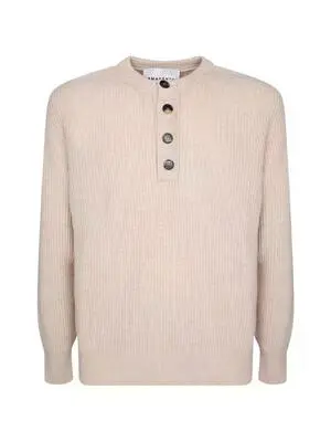 AMARANTO Ribbed-knit Henley Sweater