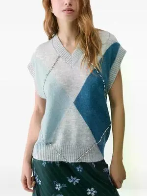 Liu Jo Argyle Vest With Jewel Embroidery