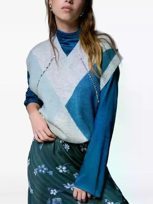 Liu Jo Argyle Vest With Jewel Embroidery