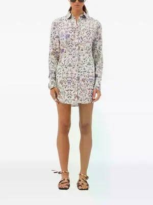 MARIA CHER Valongo Rubi Floral-print Shirt Mini Dress - White