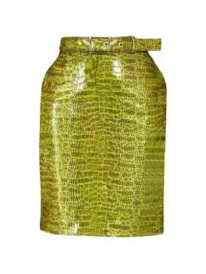 ROWEN ROSE Croc-effect Belted Mini Skirt - Green