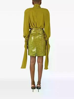 ROWEN ROSE Croc-effect Belted Mini Skirt - Green