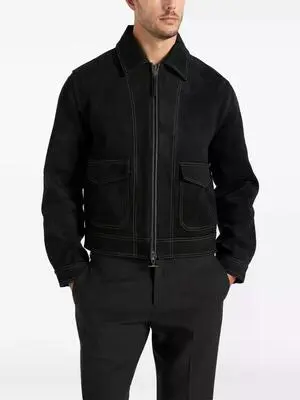 Manière De Voir Vincein Suede Contrast Stitch Jacket - Black