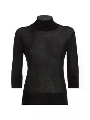 GENNY Sequin-embellished High-neck Top - Black