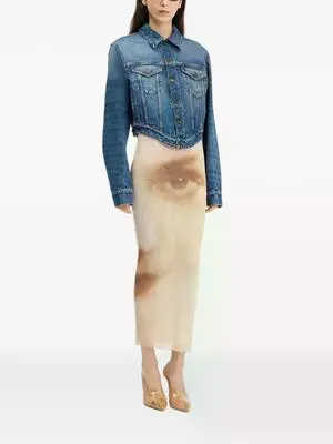 JEAN PAUL GAULTIER Logo-print Wavy-waistband Denim Jacket