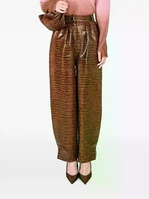 ROWEN ROSE Crocodile-effect Pleated Trousers