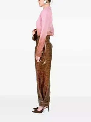 ROWEN ROSE Crocodile-effect Pleated Trousers