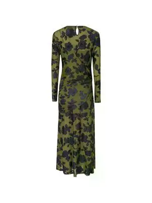 ISABELLE BLANCHE Floral-embroidered Gathered Maxi Dress - Green