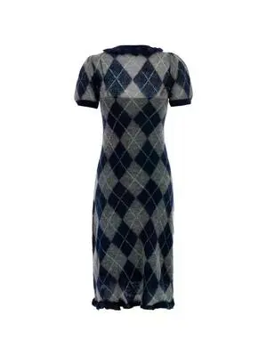 SHUSHU/TONG Argyle-knit Ruffled-trim Midi Dress