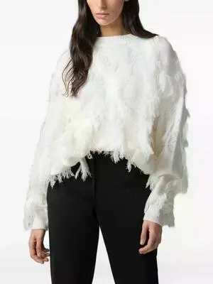 GAELLE PARIS Fringed Drop-shoulder Sweater