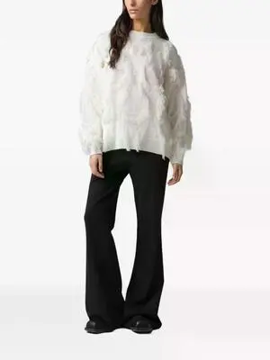 GAELLE PARIS Fringed Drop-shoulder Sweater - Neutrals