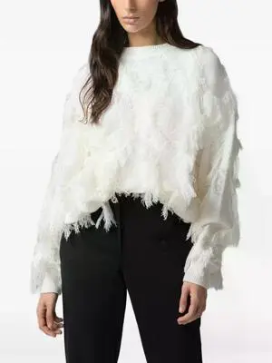 GAELLE PARIS Fringed Drop-shoulder Sweater