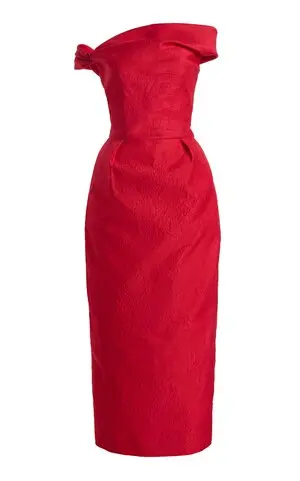 Monique Lhuillier Silk-blend Asymmetric Off-the-shoulder Cocktail Dress - Red