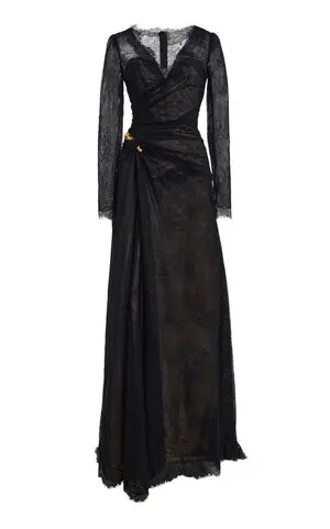 Monique Lhuillier Chantilly Lace Long-sleeve Gown
