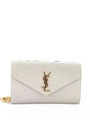 Saint Laurent Classic Monogram Wallet On Chain Matelasse Chevron Leather Medium Crossbody Bag