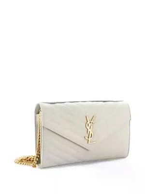 Saint Laurent Classic Monogram Wallet On Chain Matelasse Chevron Leather Medium Crossbody Bag