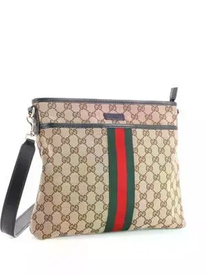 Gucci Front Pocket Web Messenger Gg Canvas Small Crossbody Bag - Brown