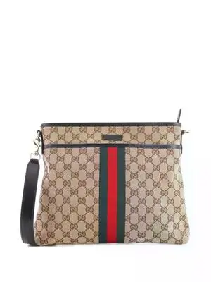 Gucci Front Pocket Web Messenger Gg Canvas Small Crossbody Bag - Brown