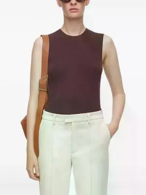Closed Ribbed-knit Sleeveless Top - Brown