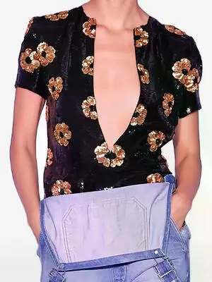 Brandon Maxwell Kiera Sequin-embellished Floral-print Top
