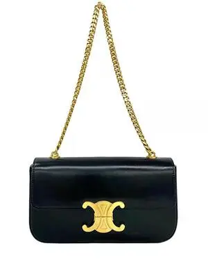 Celine 2022 Shiny Calfskin Triomphe Claude Shoulder Bag - Black