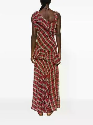 DÔEN Fernanda Ruffled Plaid Maxi Dress - Red