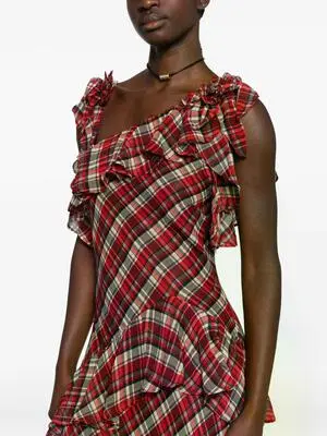 DÔEN Fernanda Ruffled Plaid Maxi Dress - Red