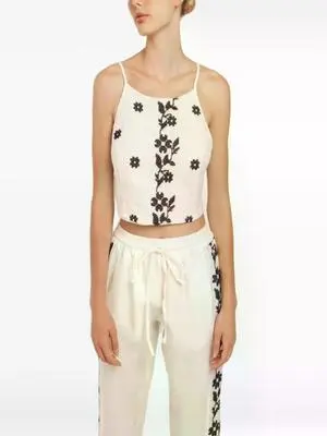 Greek Archaic Kori Embroidered Daisy Crop Top