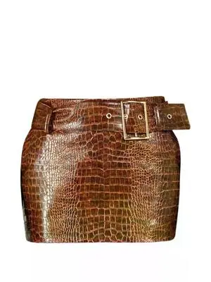 ROWEN ROSE Croco-effect Belted Mini Skirt - Brown