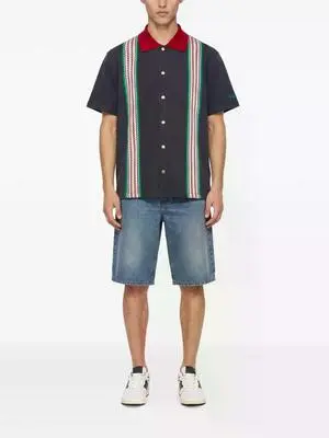 Drole De Monsieur Stripe-detail Short-sleeve Shirt - Grey