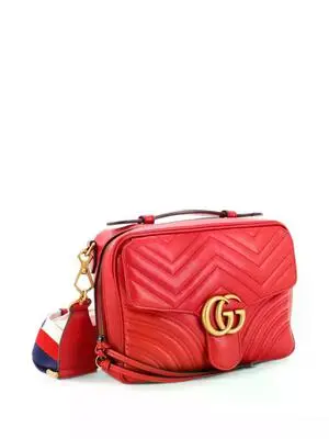Gucci Gg Marmont Zip Around Camera Bag Matelasse Leather Small Shoulder Bag