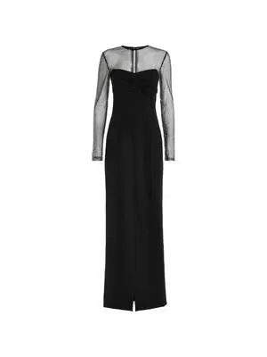 GENNY Bow-detail Mesh-panel Maxi Dress