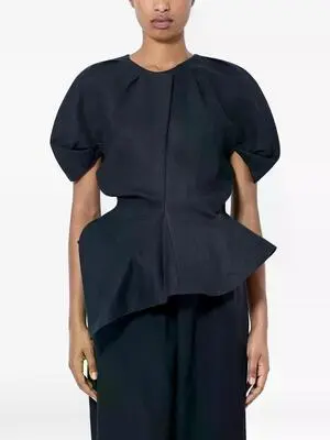 Khaite Rumi Puff-sleeve Asymmetrical Blouse - Black