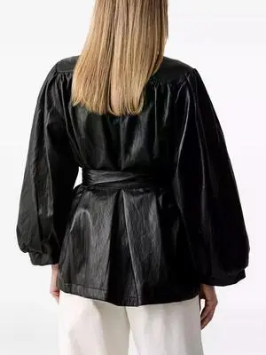 VICOLO Belted Puff-sleeve Jacket - Black