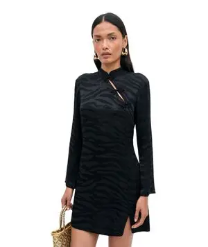 Rixo Brooklyn Satin Jacquard Mini Dress - Black