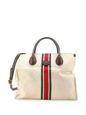 Gucci Foldable Web Canvas With Leather Small Tote Bag