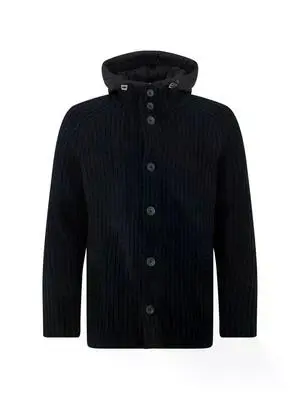 Herno Ribbed-knit Hooded Cardigan - Blue