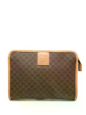 Celine 20th Century Macadam Coated Canvas Clutch Bag - Brown