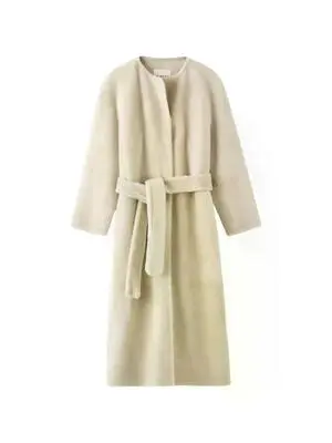Almada Label Shea Belted Shearling Coat - Neutrals