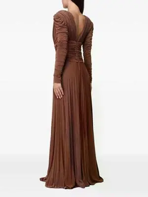 Elisabetta Franchi Long-sleeve Pleated Maxi Dress