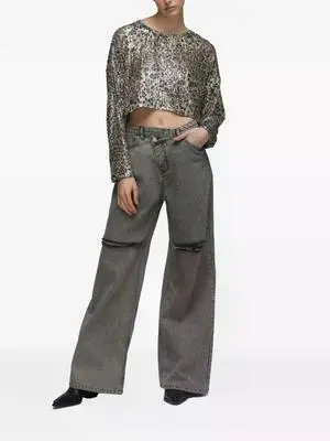 IN THE MOOD FOR LOVE Alexandra Leopard-print Sequinned Top