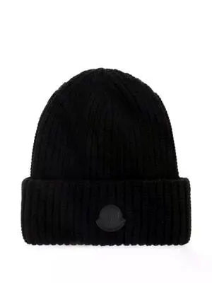 Moncler Ribbed-knit Logo-patch Beanie Hat - Black