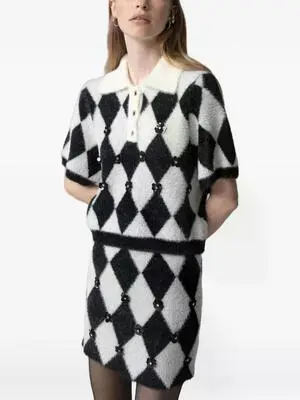 GAELLE PARIS Argyle Flower-embellished Sweater